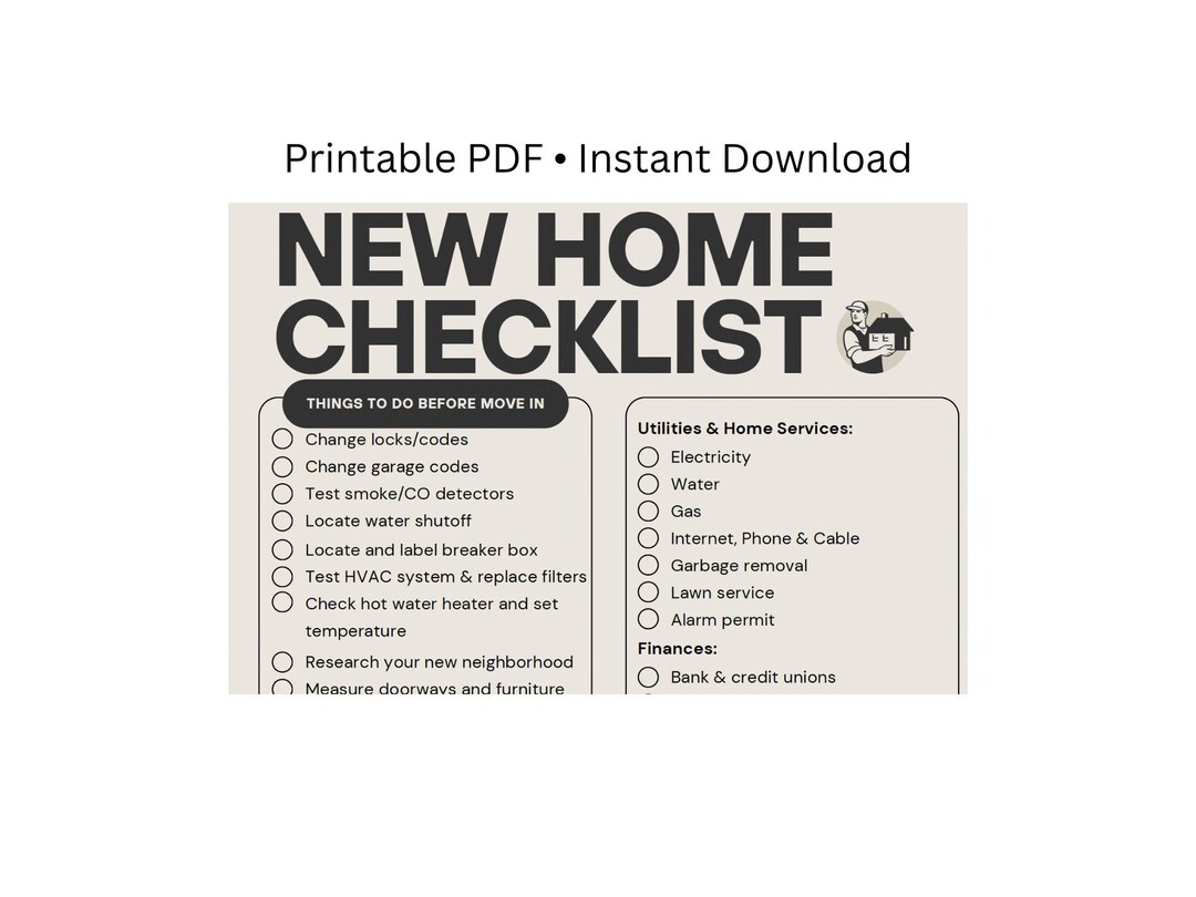 New Home Move-in Checklist Printable PDF | for Homeowners & Renters ...