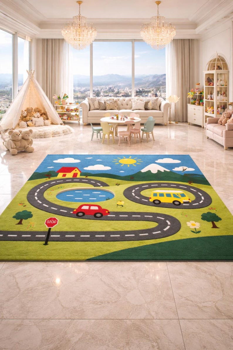Kids Play Rug, Road Map Carpet, Car Track Educational Mat Rugs.. - Etsy UK