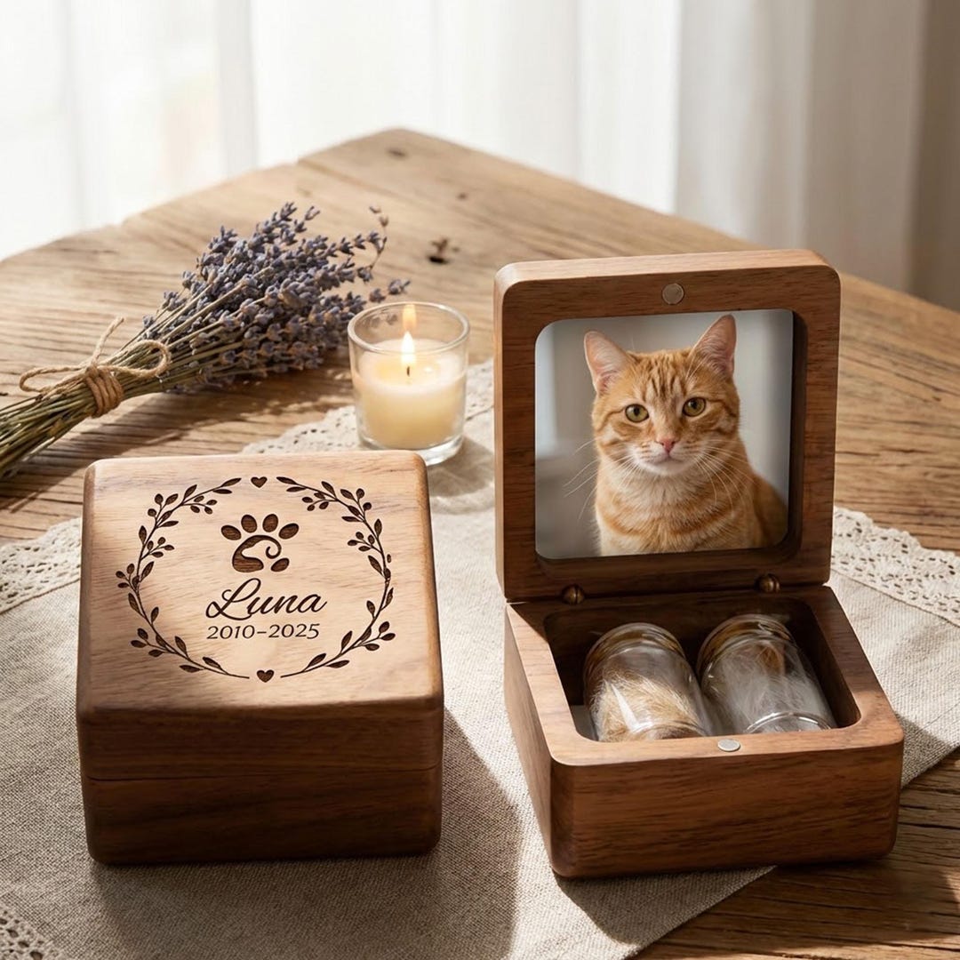 Personalized Wooden Pet Keepsake Box – Custom Pet Fur Memory Box for ...