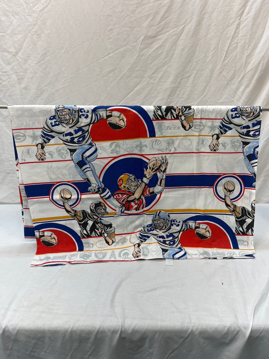 Vintage Flat Twin Sheet, NFL Football Sheet, Dolphines, Broncos, Lions ...
