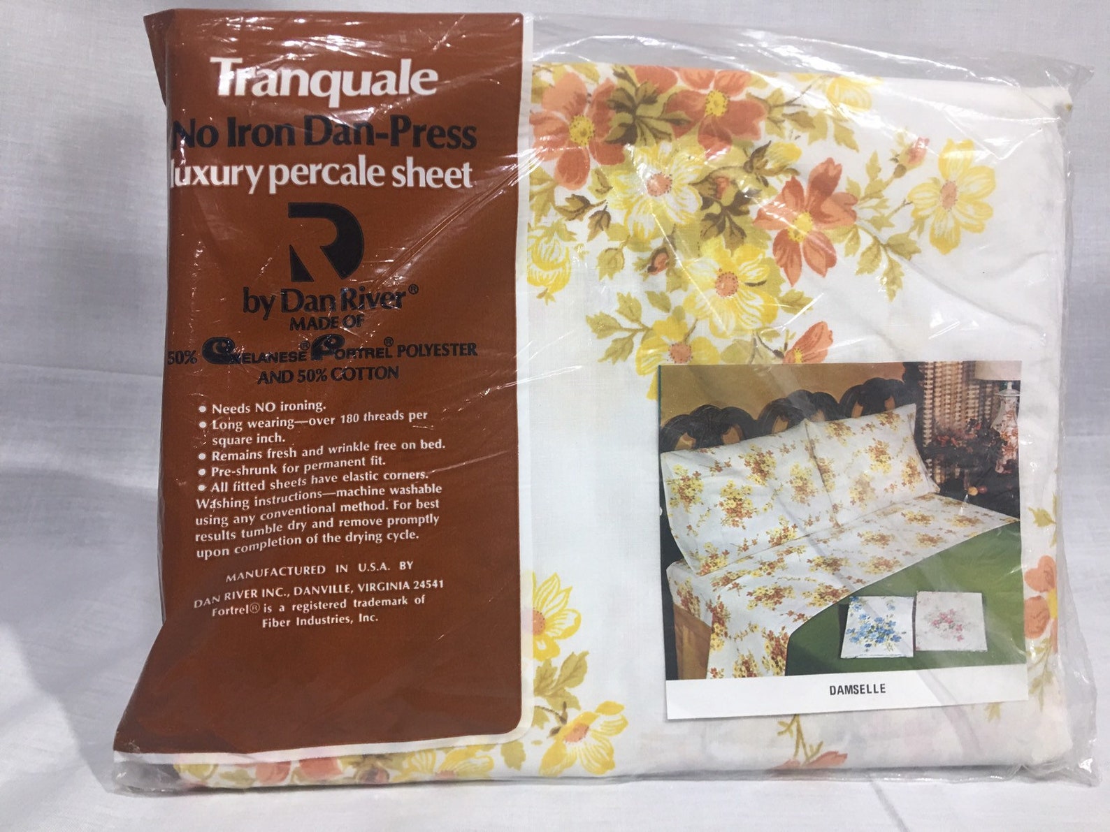 NIP Vintage Sheet, Flat Twin Sheet, Dan River, Damselle Print Yellow ...