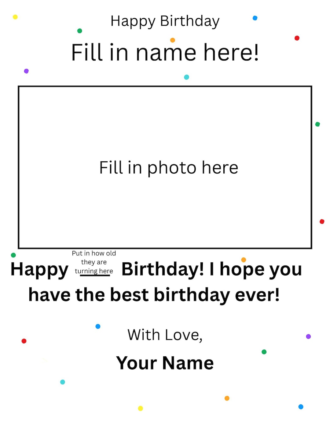 Happy Birthday Card Template - Etsy
