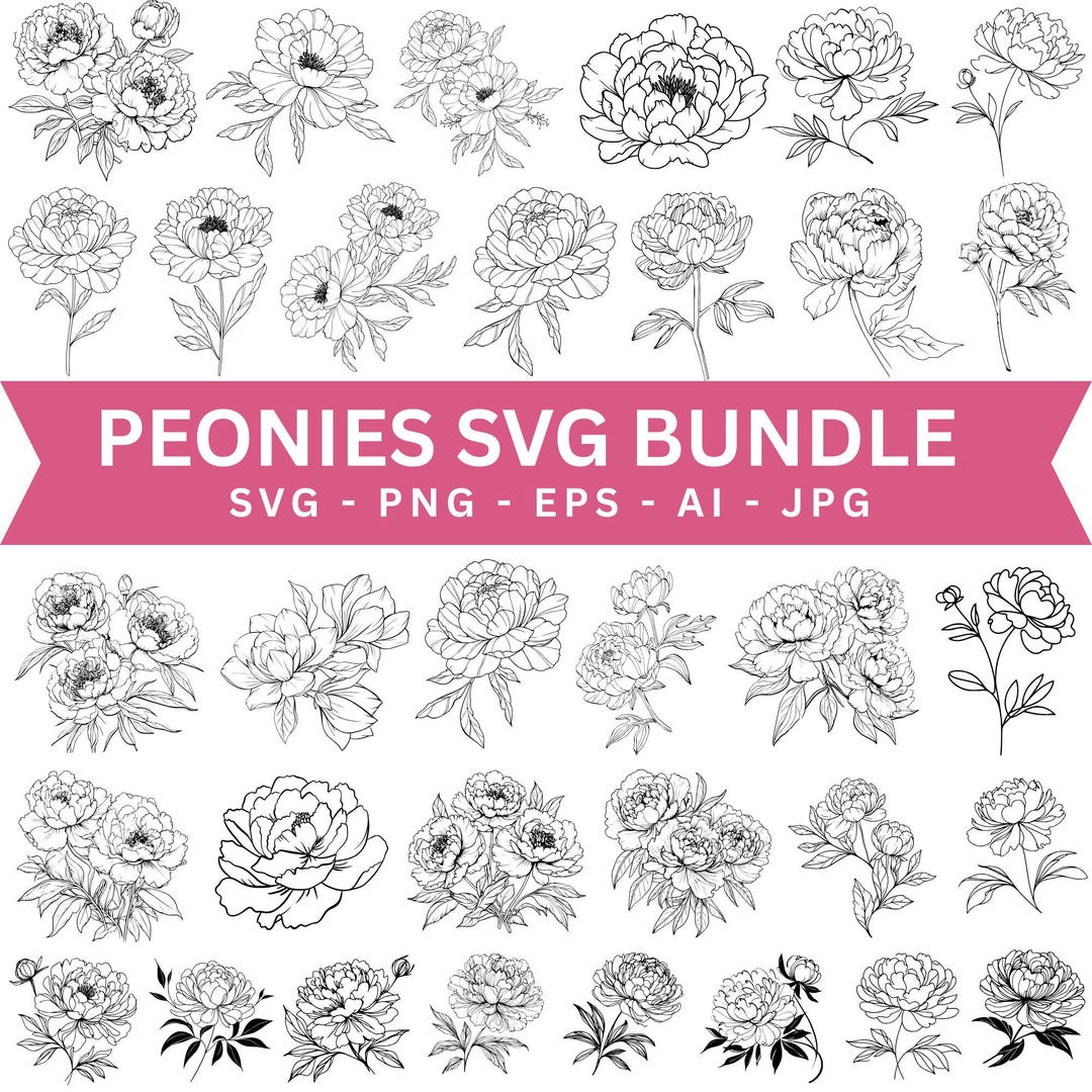 Peonies Svg Bundle, Peony Cut Files for Cricut, Floral Arrangement Svg ...