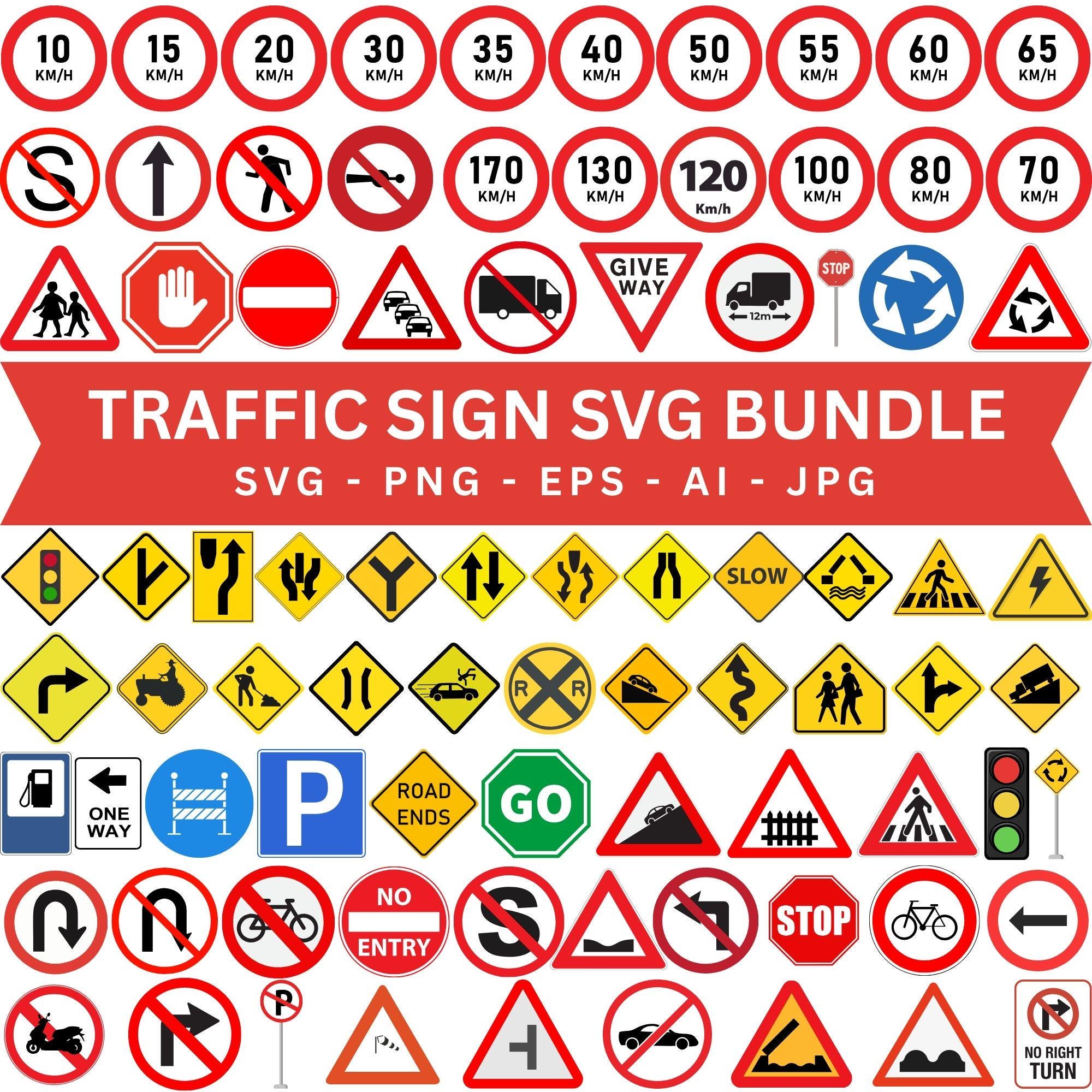Traffic Road Signs SVG Bundle, Road Sign SVG, Silhouette Files, Street ...