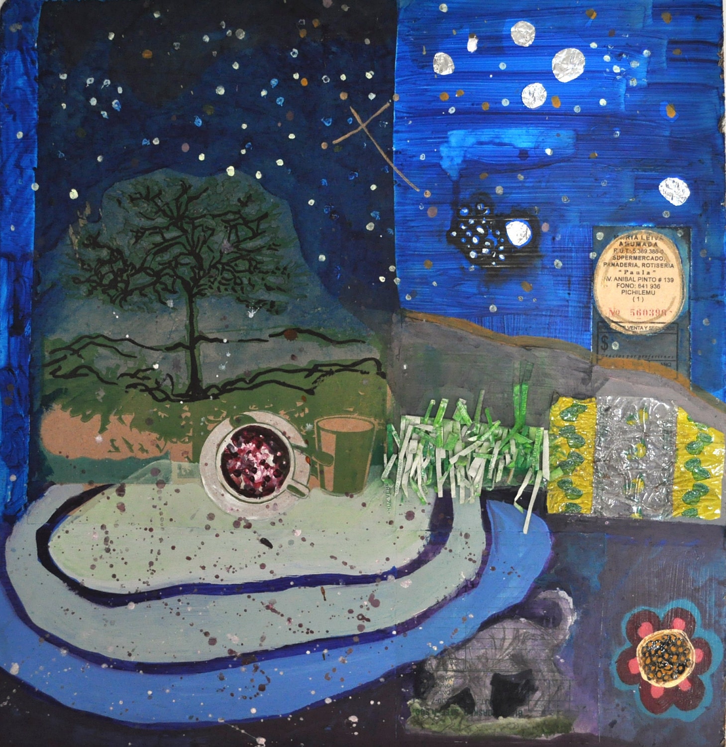 Night Sky Chile, Collage With Painting, Southern Cross Painting, La ...