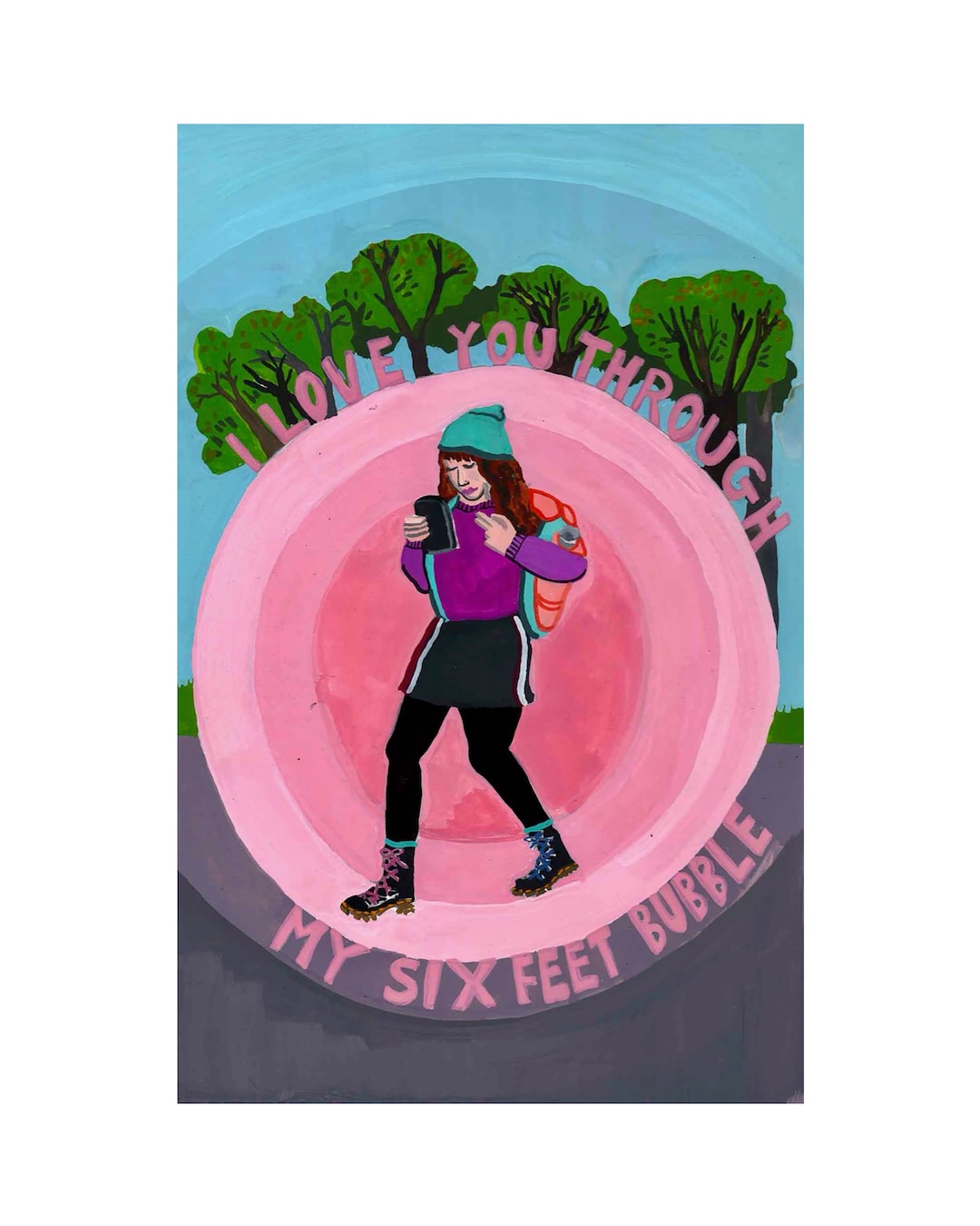 Social Distancing Illustration; I Love You Through My Six Feet Bubble ...