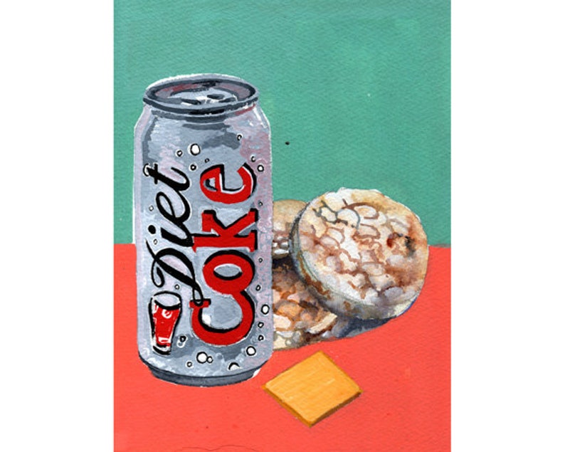 Middle School Lunch, Original Gouache Painting, Diet Coke Art, Rice ...