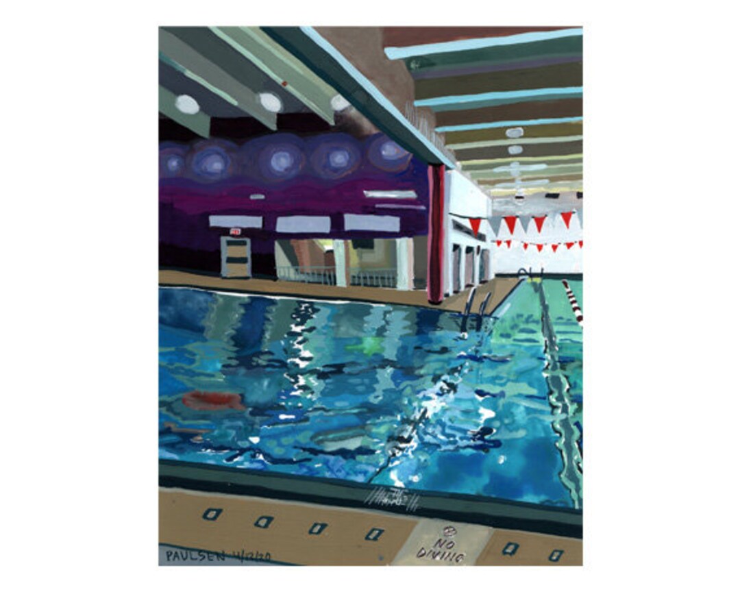 Swimming Pool Painting, Swimming Pool Gouache, Ymca Art, Original Water ...