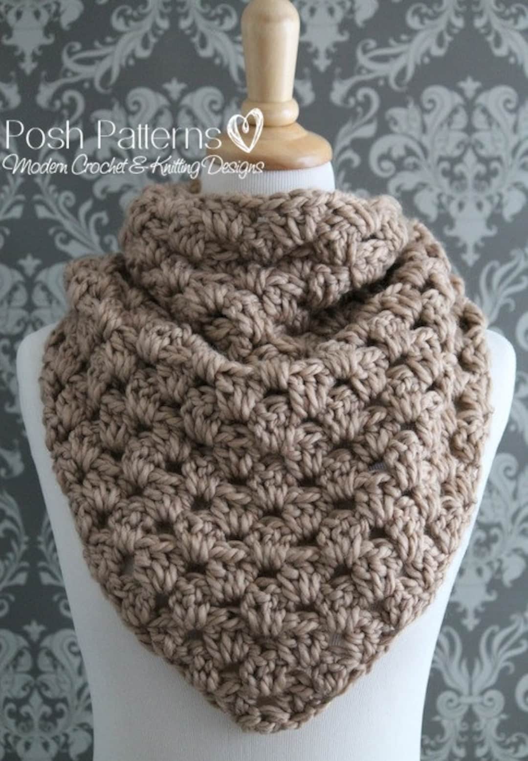 Crochet PATTERN - Triangle Scarf Crochet Pattern - Crochet Cowl Pattern ...