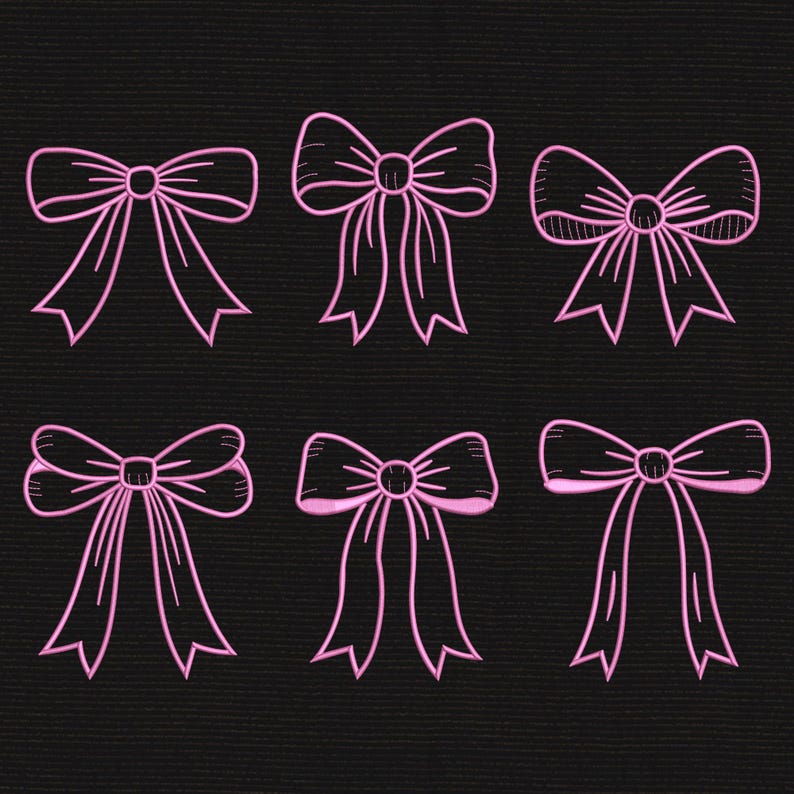 Mini Bow Embroidery Design Bundle, Pink Ribbon Outline Machine ...