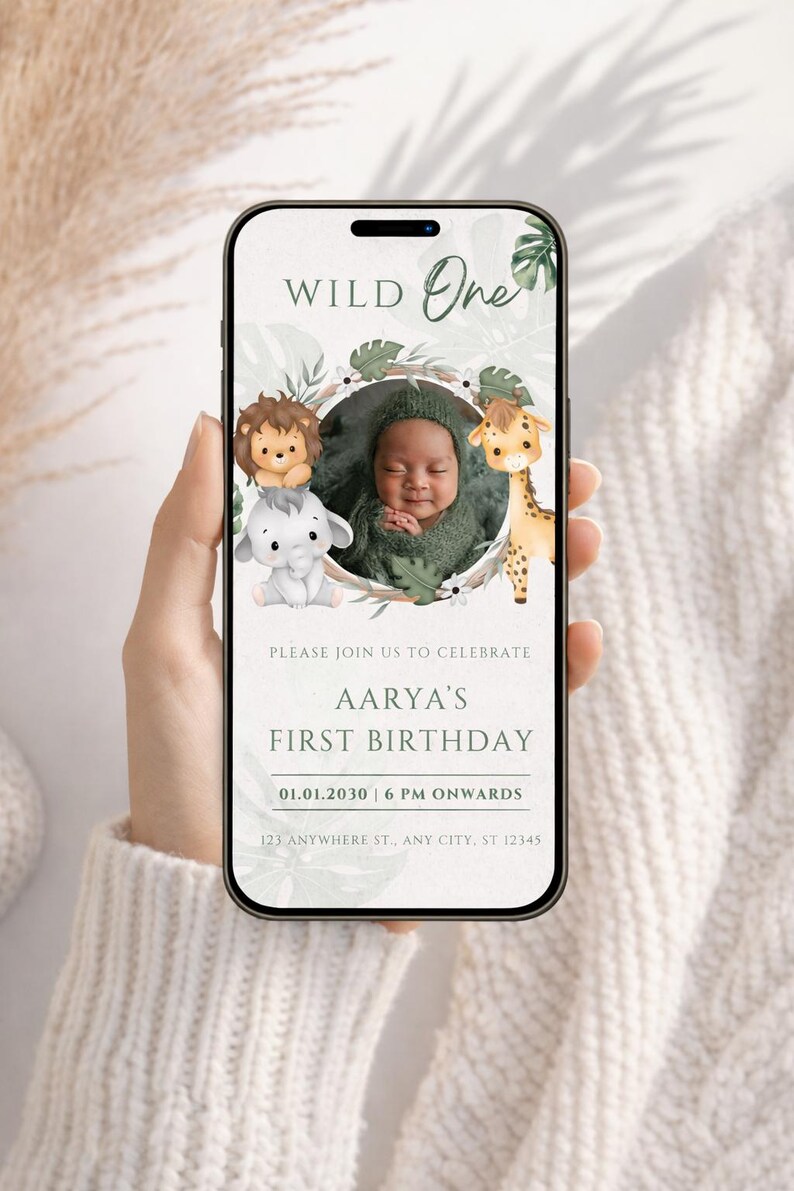 Wild One Birthday Electronic Invitation, Animal Theme (editable ...