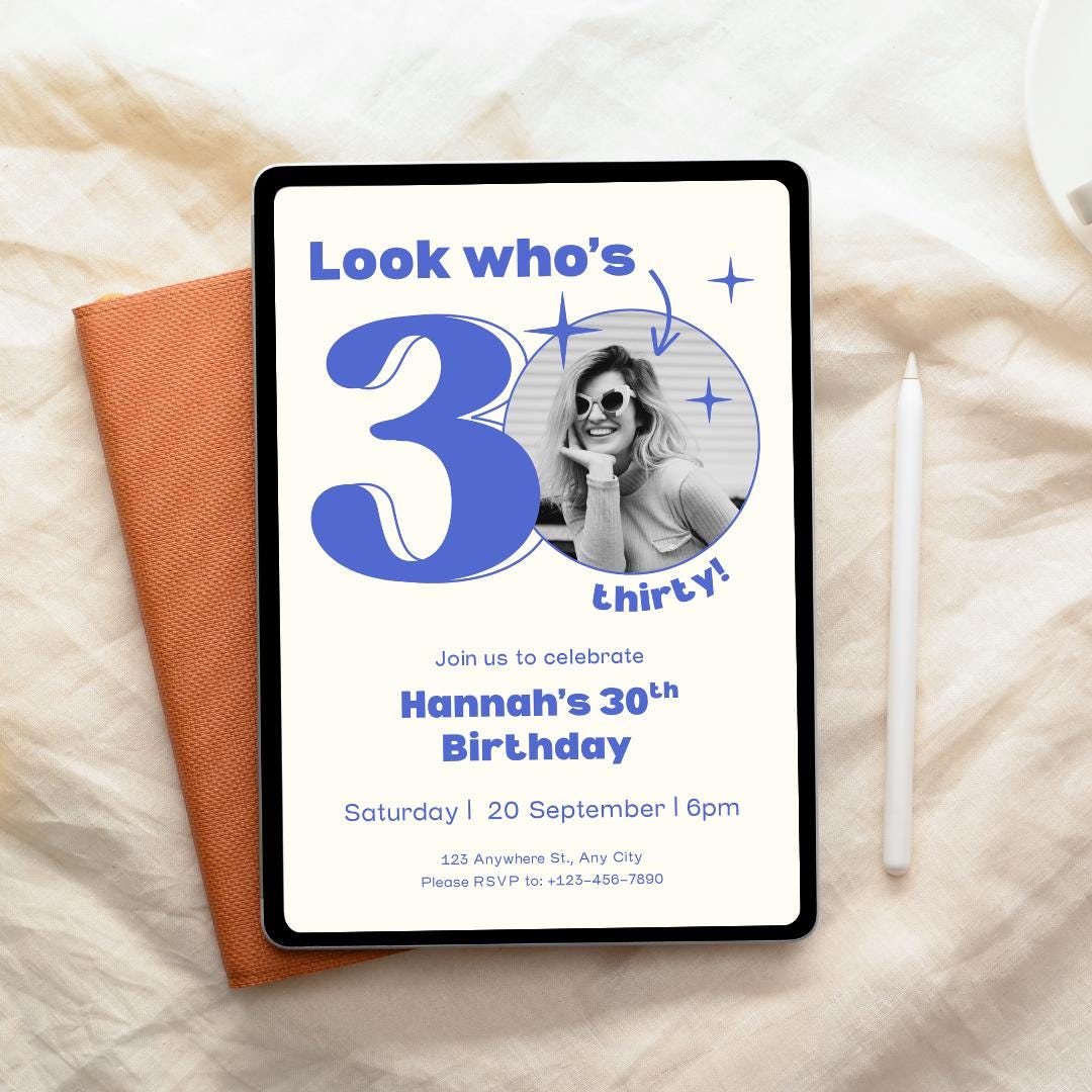 Look Who’s 30 Electronic Invitation, Photo 30th Birthday Invite, Thirty ...