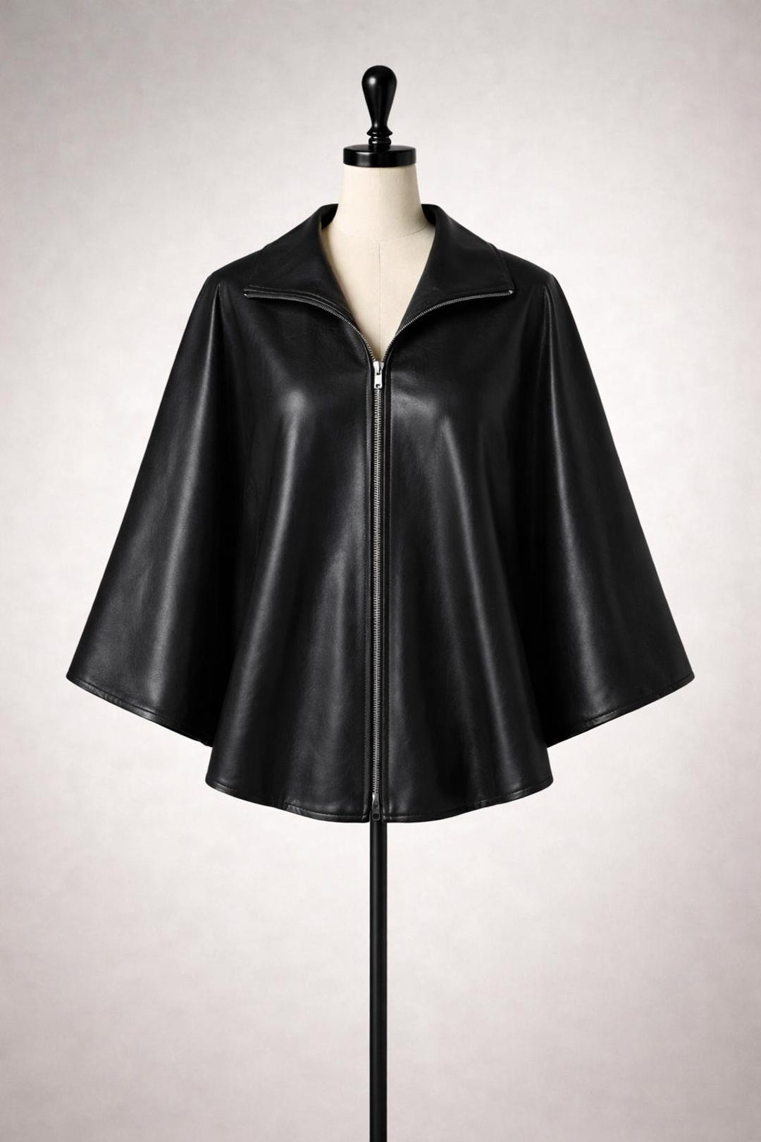 Leather Cape: Women's Modern Drape Zip Front Design - Etsy