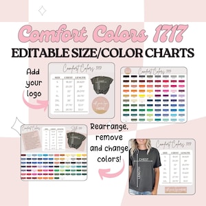 Editable Comfort Colors 1717 Color Chart and Size Chart Bundle - Etsy