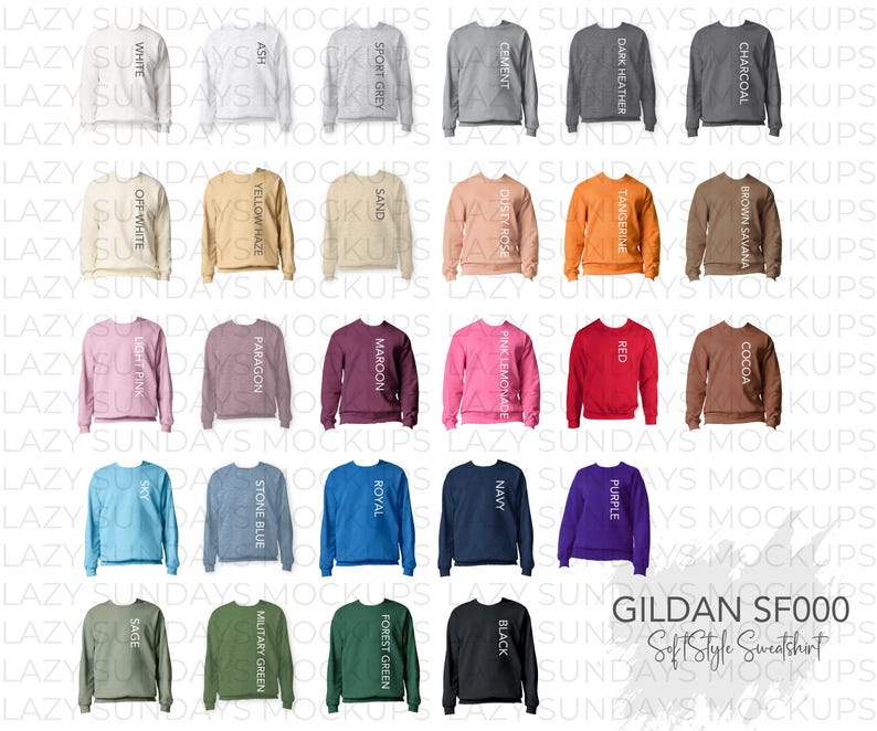 Gildan SF000 Color Chart, Size Chart Soft Style Crew Neck Sweatshirt - Etsy