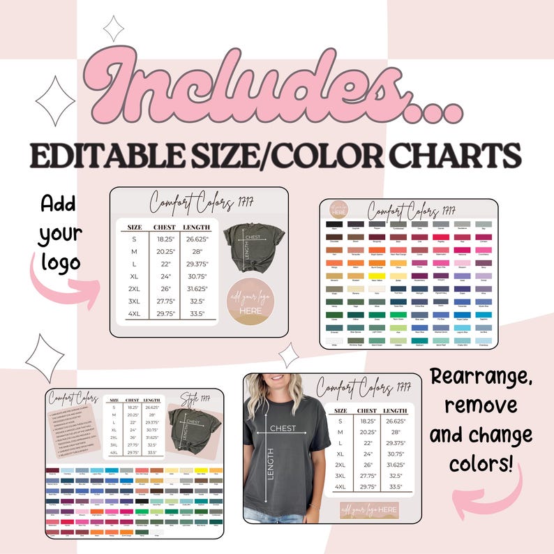 Editable Comfort Colors 1717 Color Chart and Size Chart Bundle - Etsy