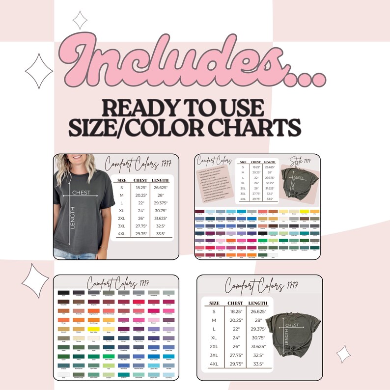 Comfort Colors 1717 Size Chart & Color Chart Mockups Bundle - Etsy