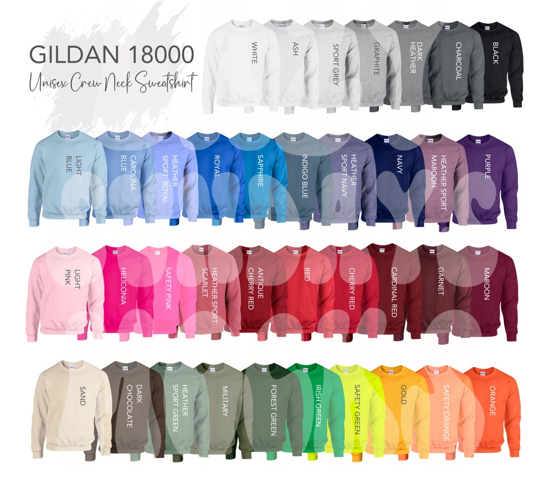 Gildan 18000 Color Chart, Crew Neck Sweatshirt, 37 Colors - Etsy