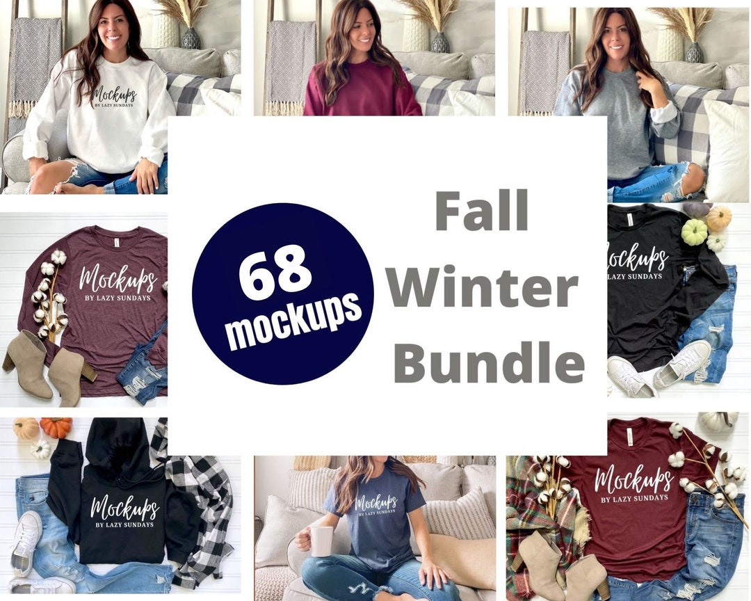 Fall Winter Mockup Bundle - Bella Canvas 3001 Mockup - Gildan 1800 ...