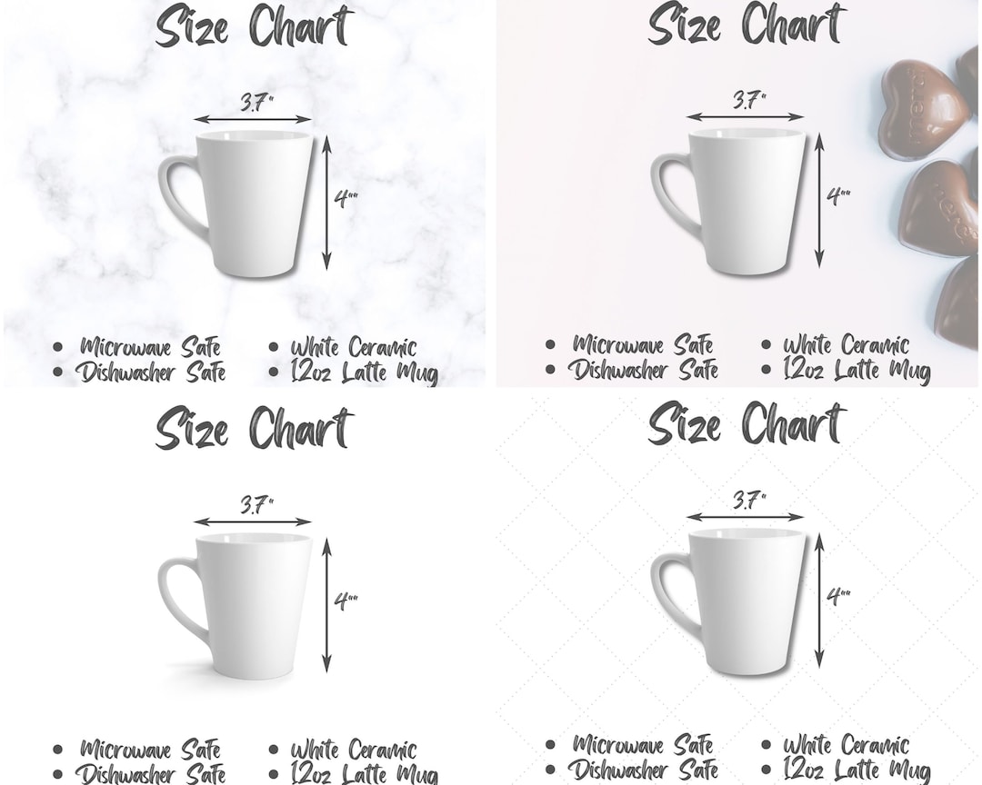 Mug Size Chart - Latte Ceramic Mug Size Mockup - Includes 4 Designs ...
