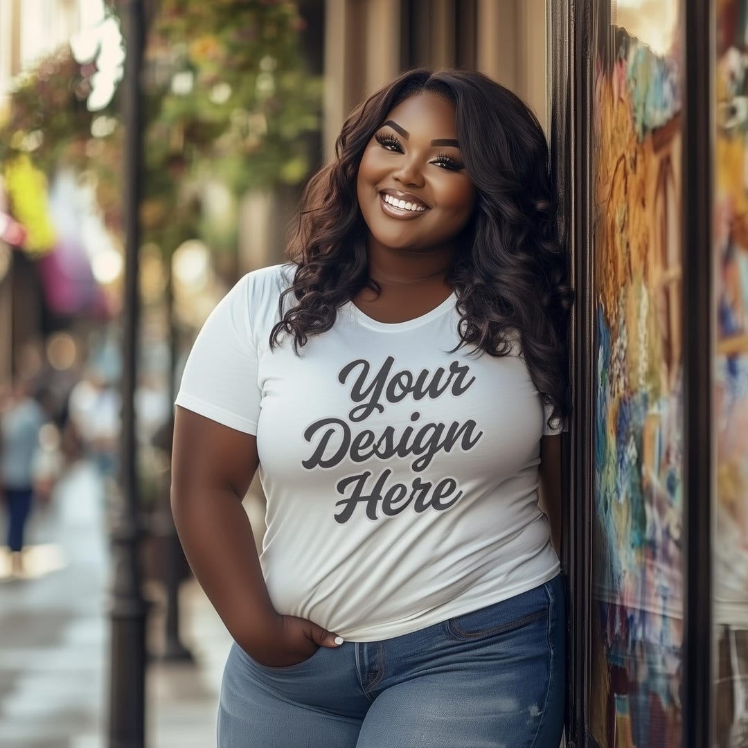 Black Model Full Figure Mockups, Bella Canvas 3001 Mockup, Plus Size ...