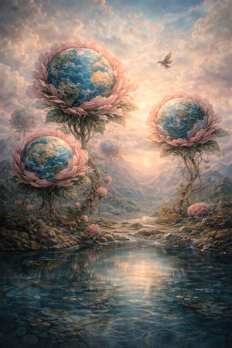 Blooming Worlds – Surreal Earth Fantasy Digital Painting - Etsy