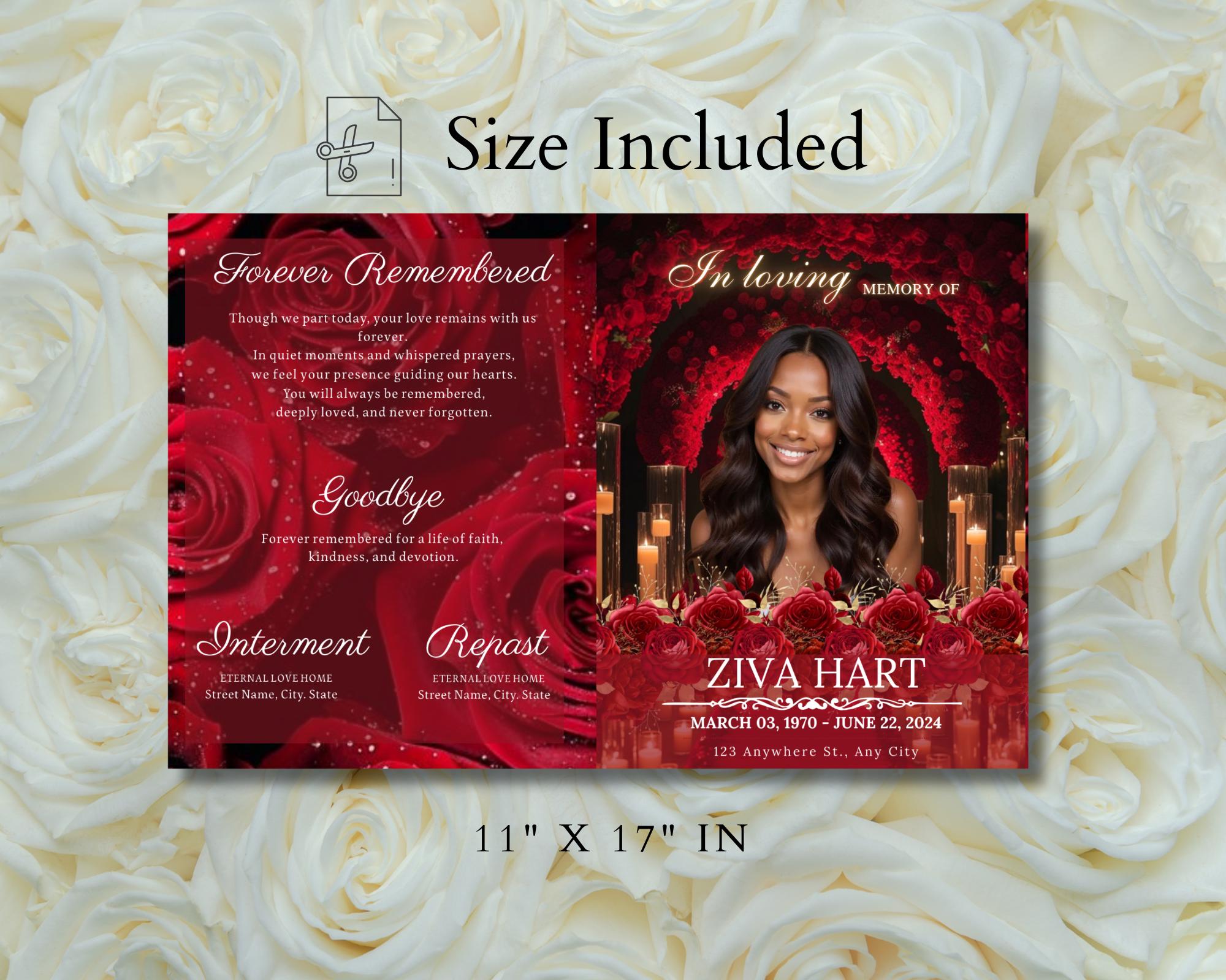 Red Roses Funeral Program Template: 8-page Memorial (canva, Digital ...