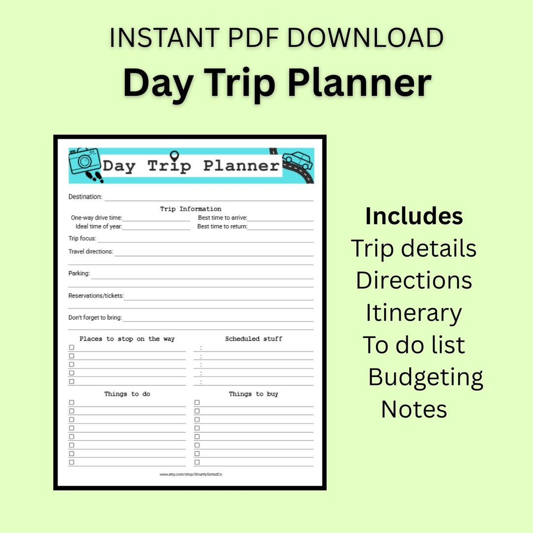 Day Trip Planner Digital Template - Etsy