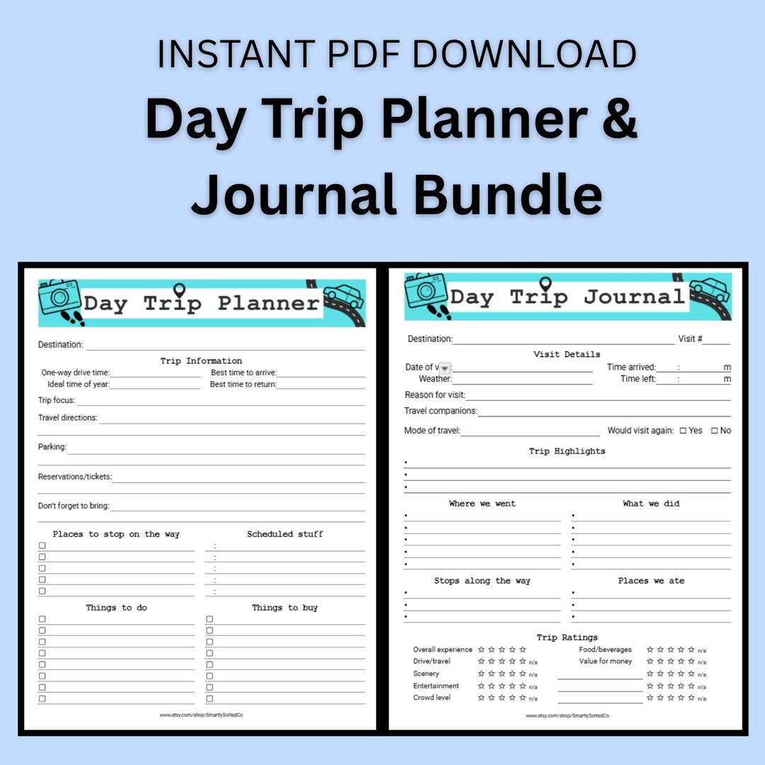 Day Trip Planner & Journal Template Bundle - Etsy