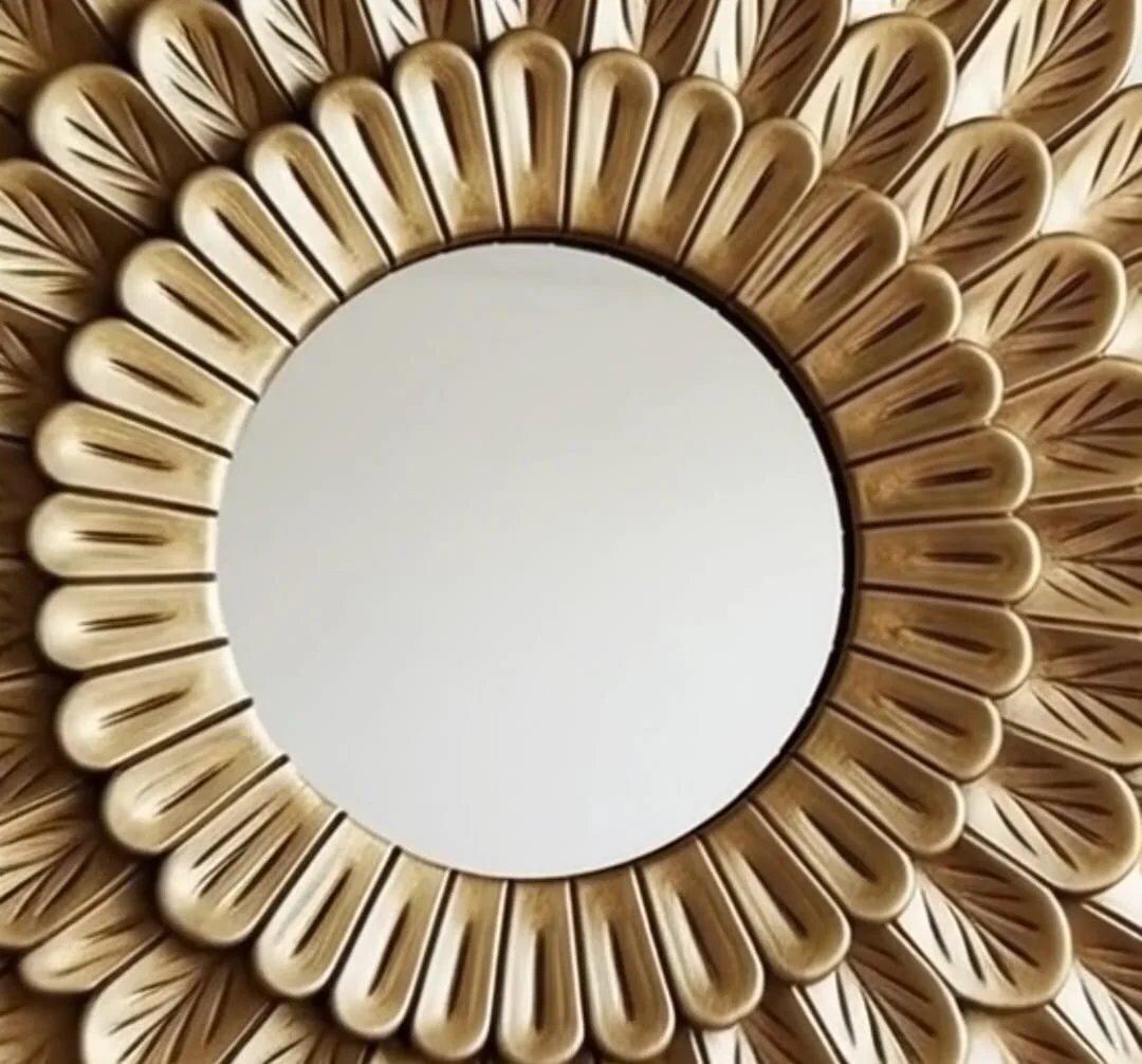 Gilded Botanical Mirror – Layered Leaf Round Mirror, Statement Gold ...