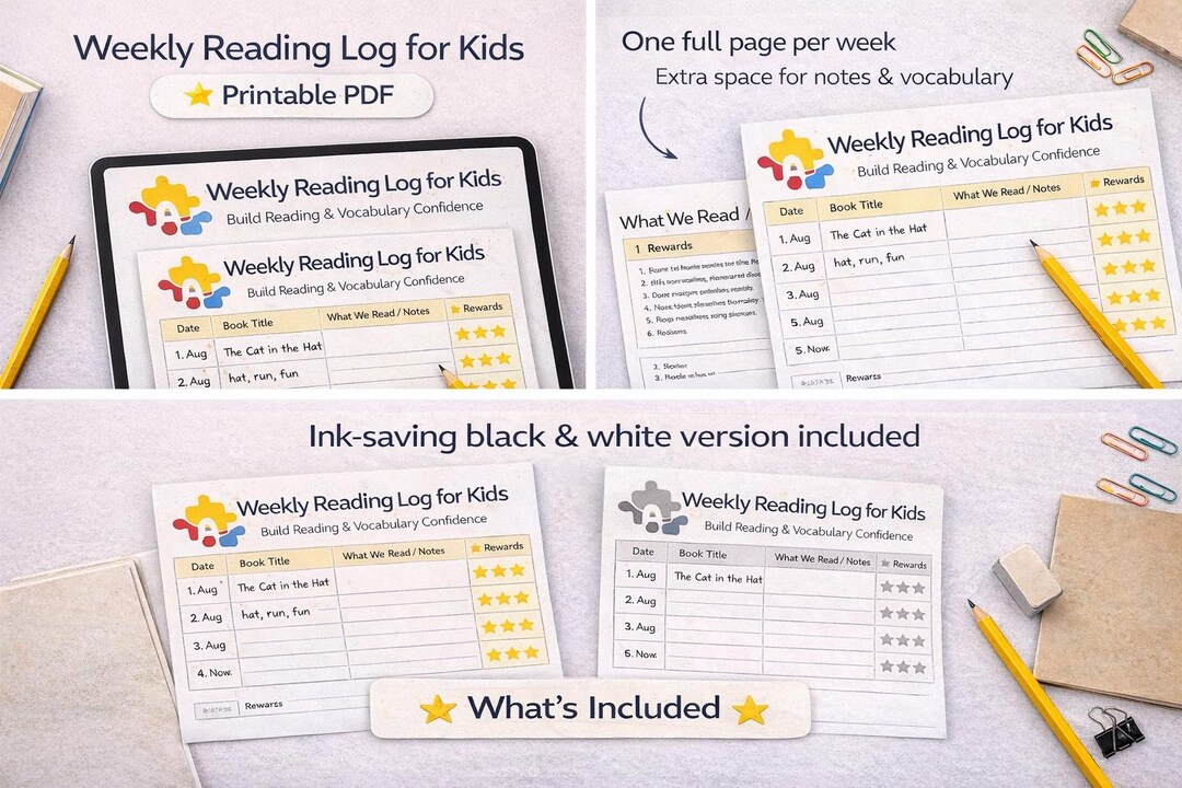 BUNDLE Weekly Reading Log for Kids | Phonics & Sight Words Tracker ...
