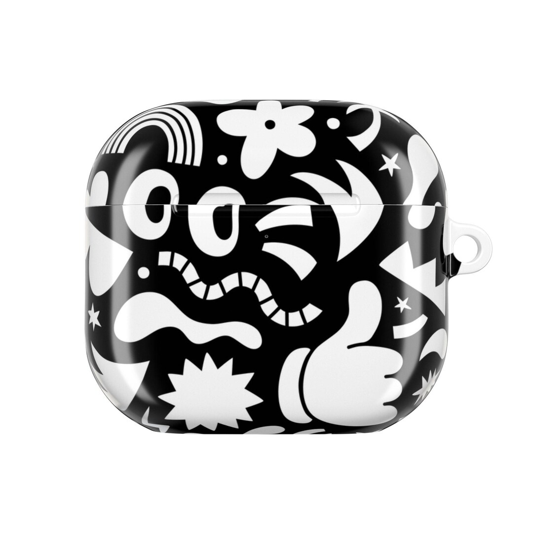 Black & White Doodle Pattern AirPod Case | Abstract Retro Icons - Etsy