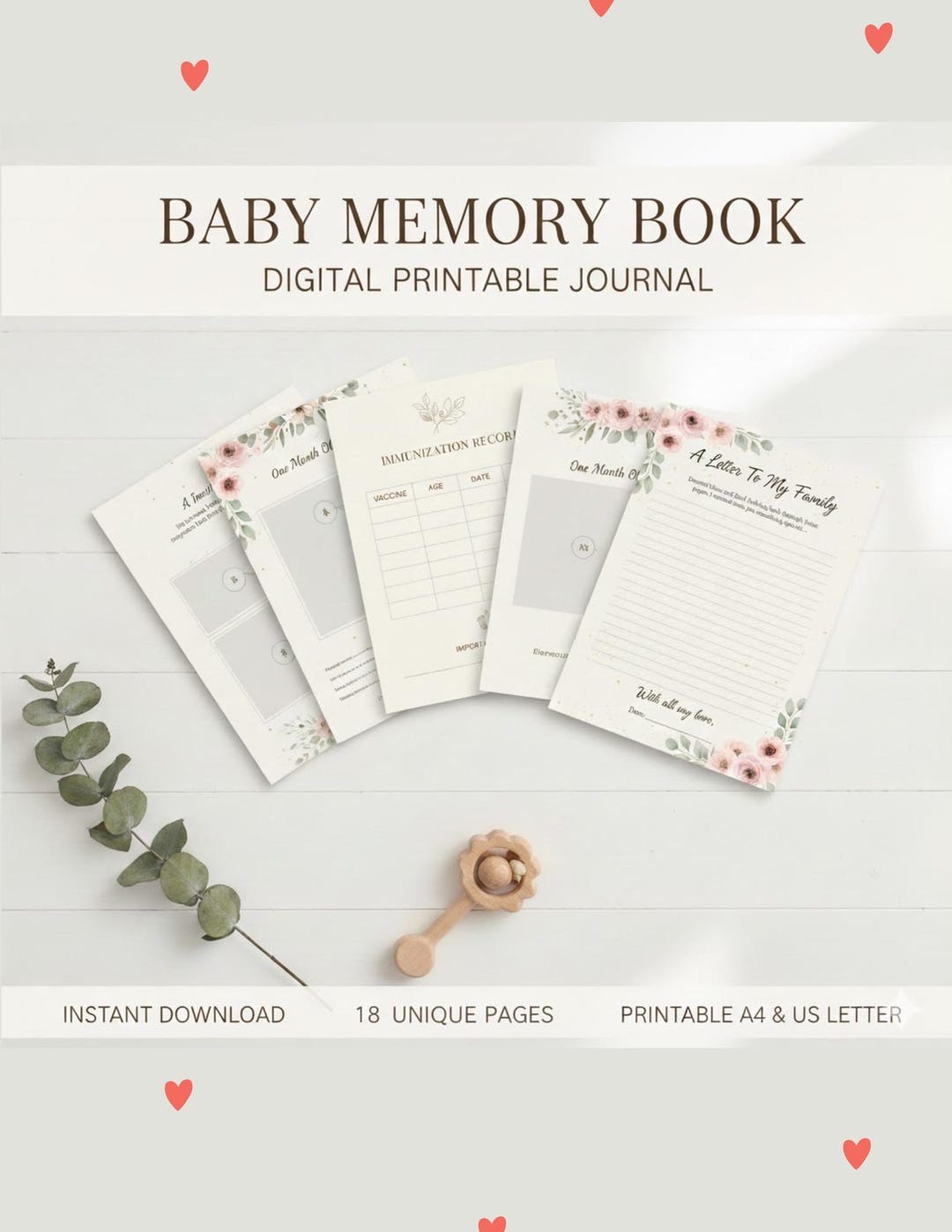 Minimalist Baby Memory Book, Monthly Milestone Journal, Printable Baby ...