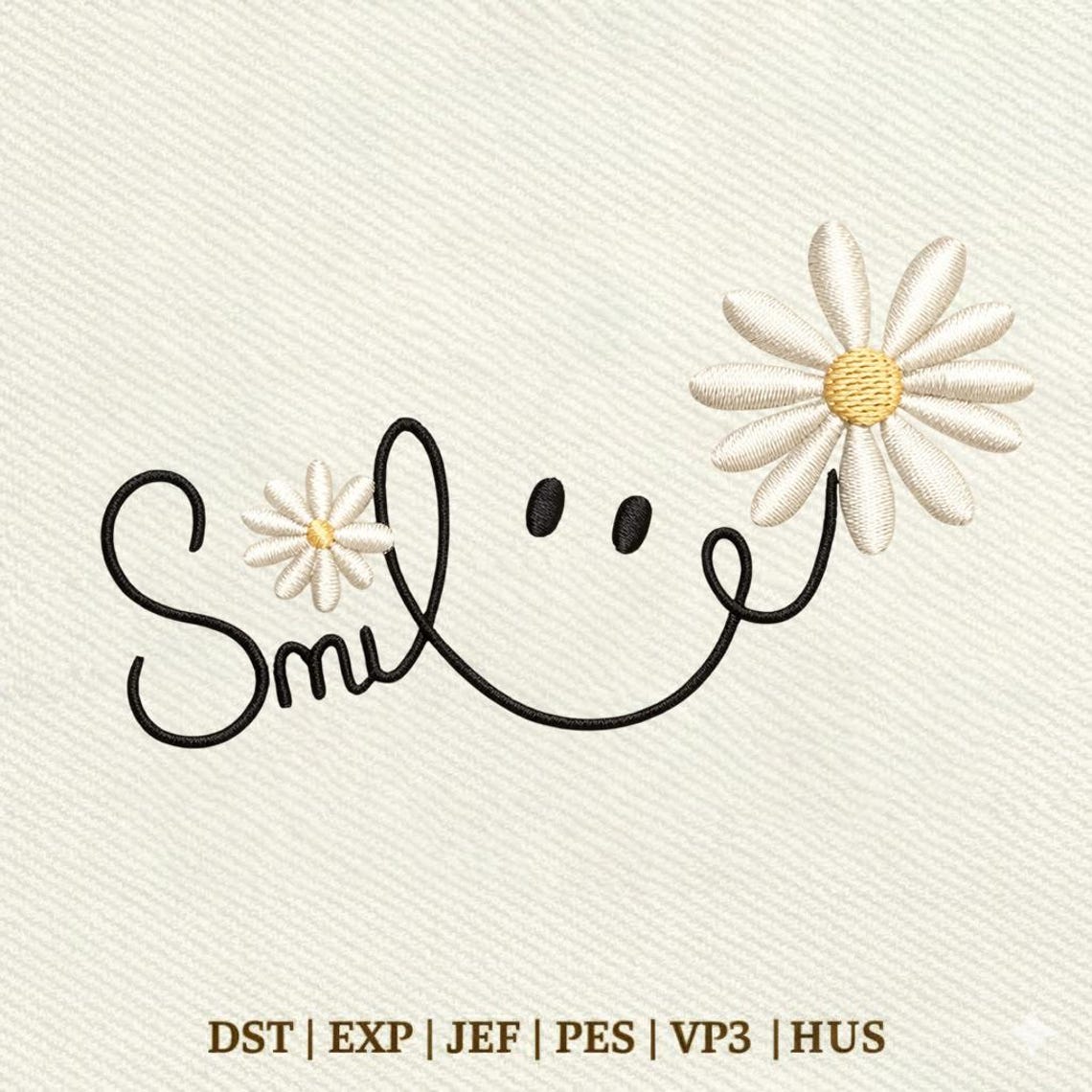 Smile Daisy White, Cute Flower Smile Face Embroidery Design, Instant ...