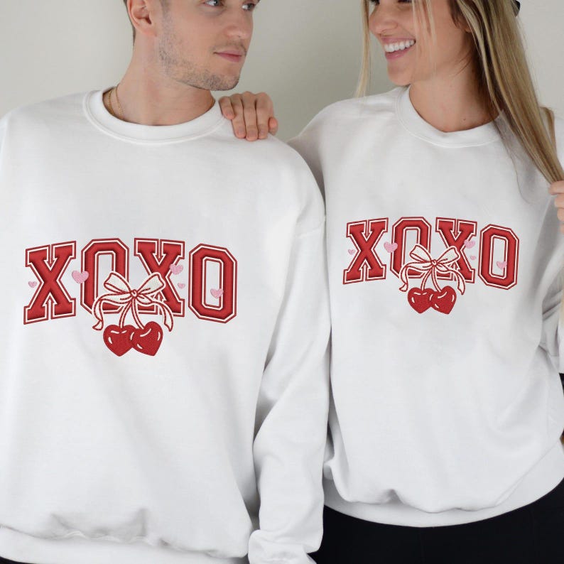 XOXO Love Letters With Hearts and Bow, Cute Valentine Embroidery Design ...