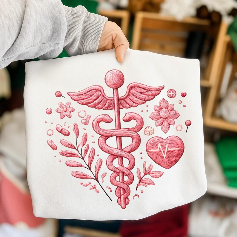 Medical Caduceus Pink Healthcare Symbol, Nurse Doctor Embroidery Design ...