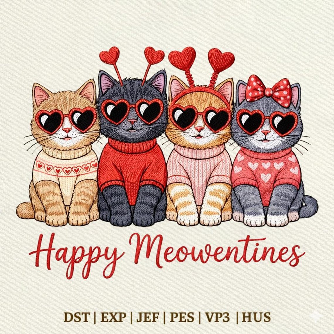 Happy Meowventines Valentine Cats Embroidery Design, Instant Download ...