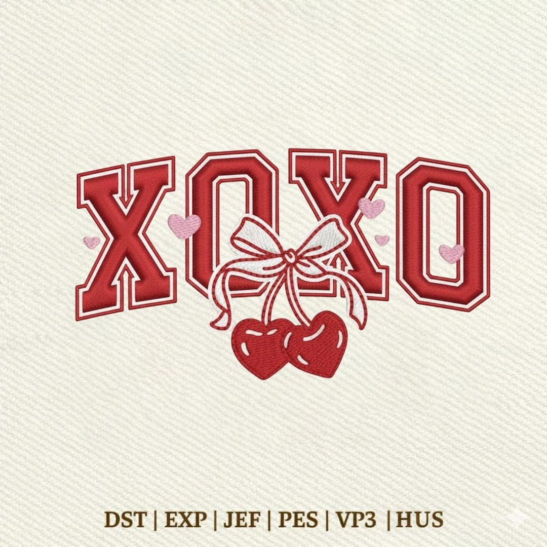 XOXO Love Letters With Hearts and Bow, Cute Valentine Embroidery Design ...