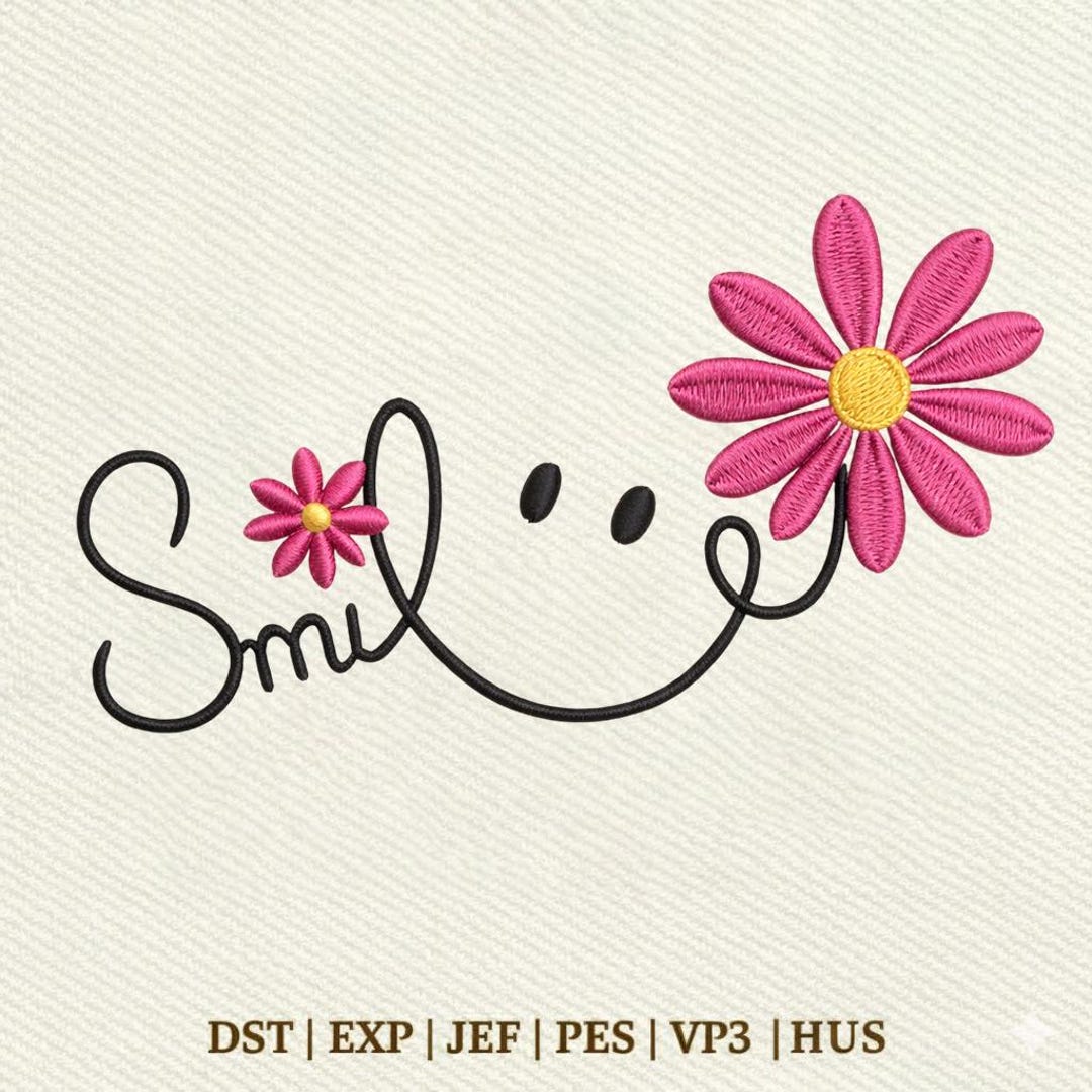 Smile Pink Daisy, Cute Flower Smile Face Embroidery Design, Instant ...