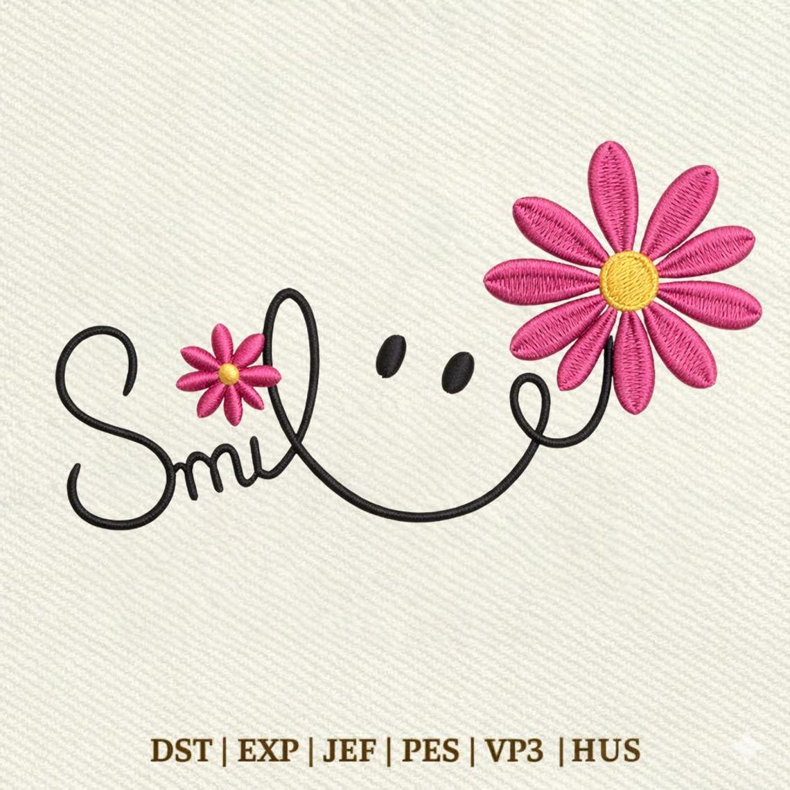 Smile Pink Daisy, Cute Flower Smile Face Embroidery Design, Instant ...