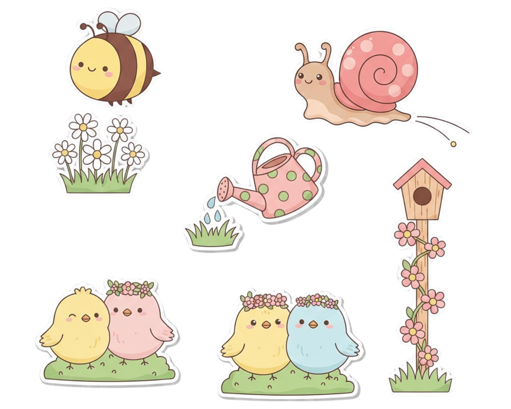 Kawaii Spring Clipart Bundle PNG Easter Clipart Set Bunny Chick Flowers ...