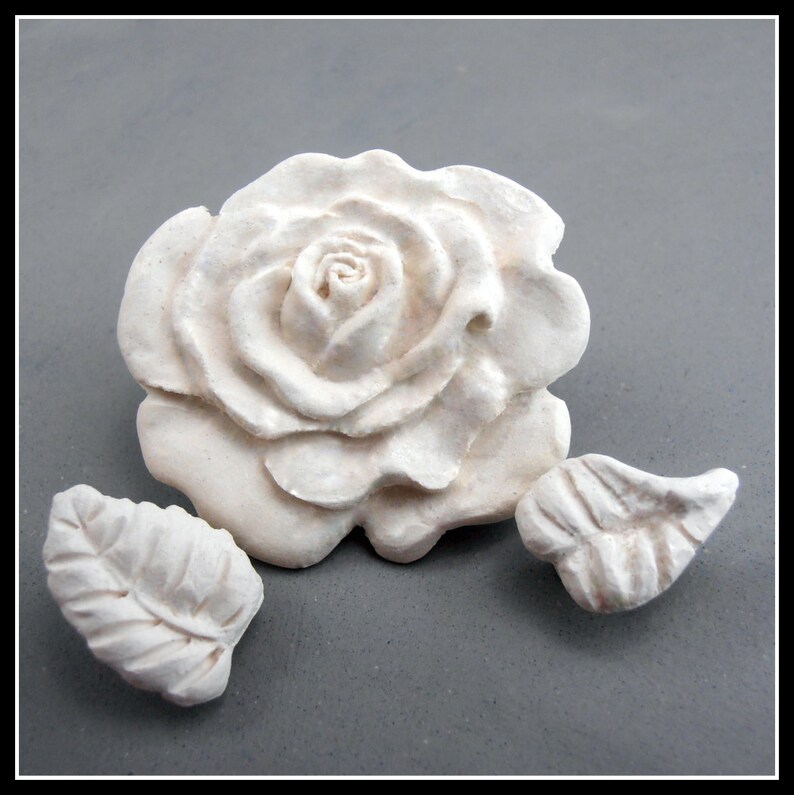 Bisque Clay Stamps, Rose Flower and Leaves for Stamping on Stoneware ...