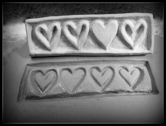 Handcarved bisque Heart stamp for stamping on stoneware clay | Etsy