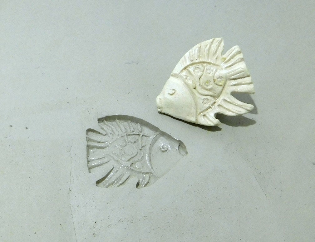 Fish Hand Carved Clay Stamp - Textile Pottery Stamp - Hand Crafted ...
