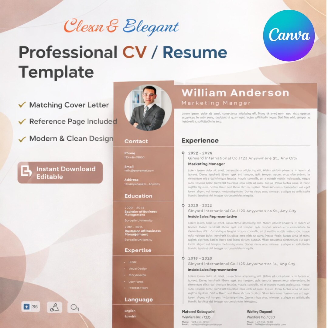 ATS Resume Template for Freshers Canva | Editable CV With Photo, Cover ...
