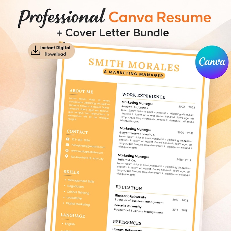 Editable Canva CV Resume 2026 | ATS Friendly Resume Template | Cover ...