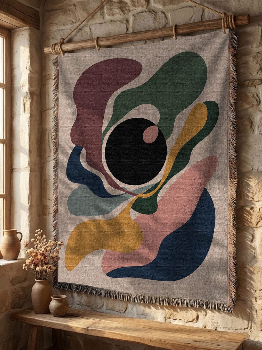 Organic Abstract Woven Wall Hanging, Fluid Shapes Textile Art ...
