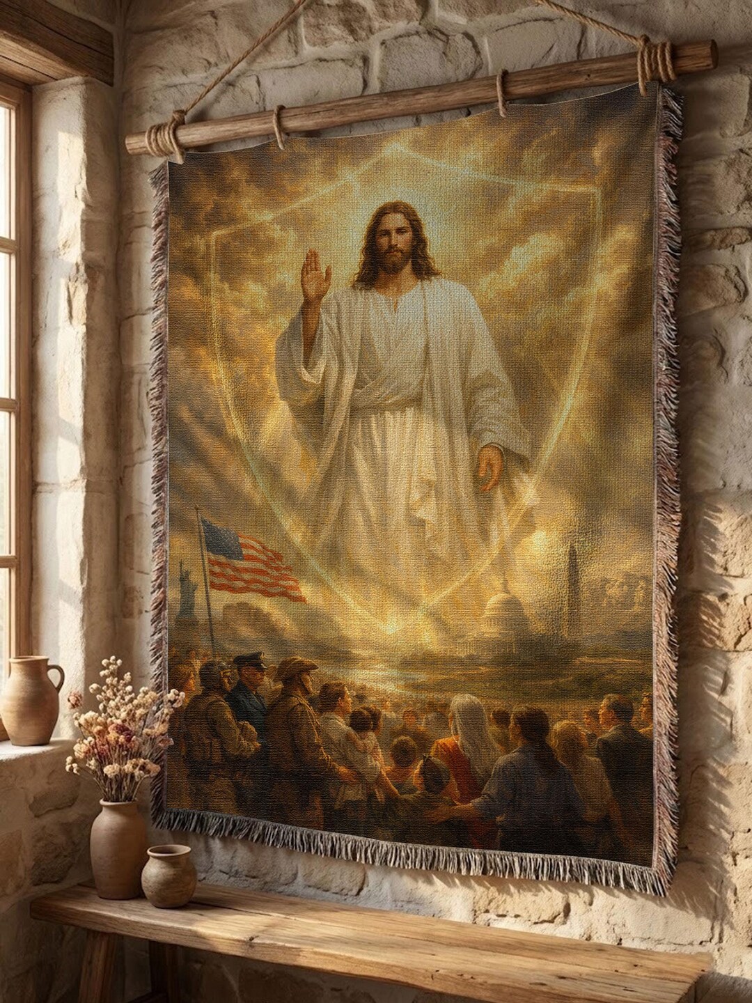 Jesus Protecting America Tapestry – Christian Wall Hanging, Faith Home ...