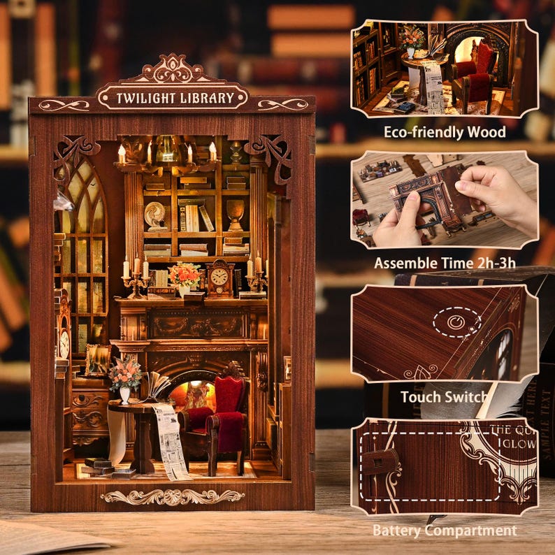 Miniature House Light-up Library Twilight Library DIY Kit Vintage ...