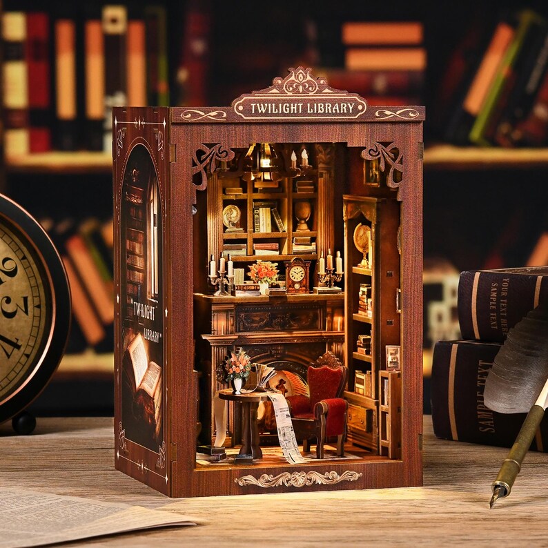 Miniature House Light-up Library Twilight Library DIY Kit Vintage ...